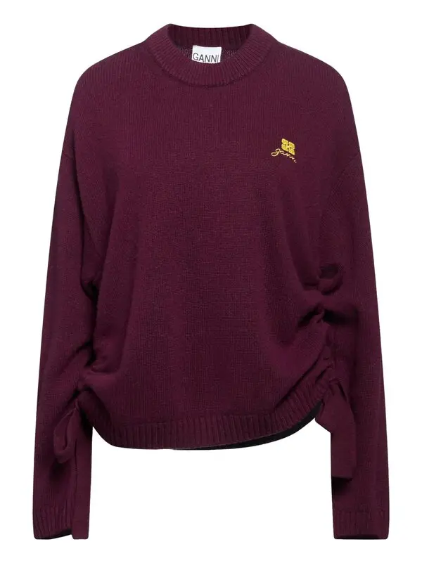 GANNI Solid Color Knit Top With Drawstring Hem - Red