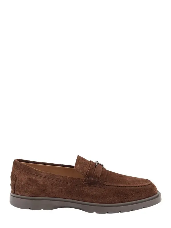 TOD'S Suede Loafers With Metal 't' Detail - Brown