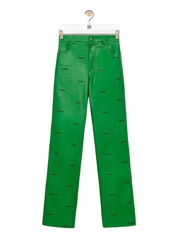 Loewe Trousers In Nappa Lambskin With All-over Embroidery - Green