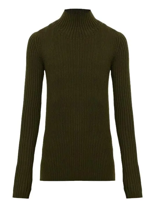 Victoria Beckham Long Sleeve Ribbed High Neck Sweater - Green