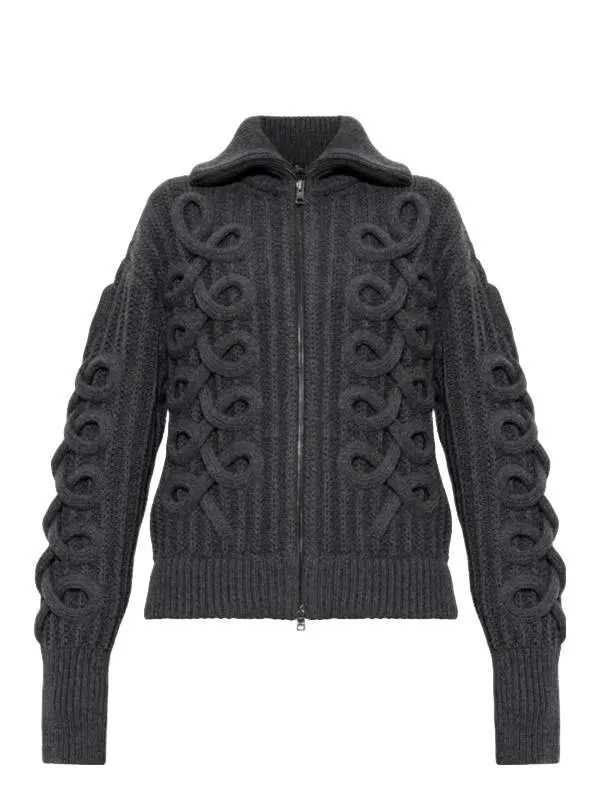 Etro Ribbed Wool-blend Cardigan With Zip And Woven Detailing - Grey