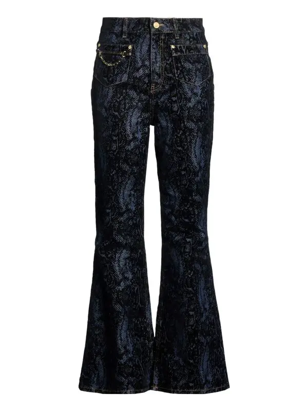 GANNI Dark Denim Wide-leg Pants With Velvet Detailing - Blue