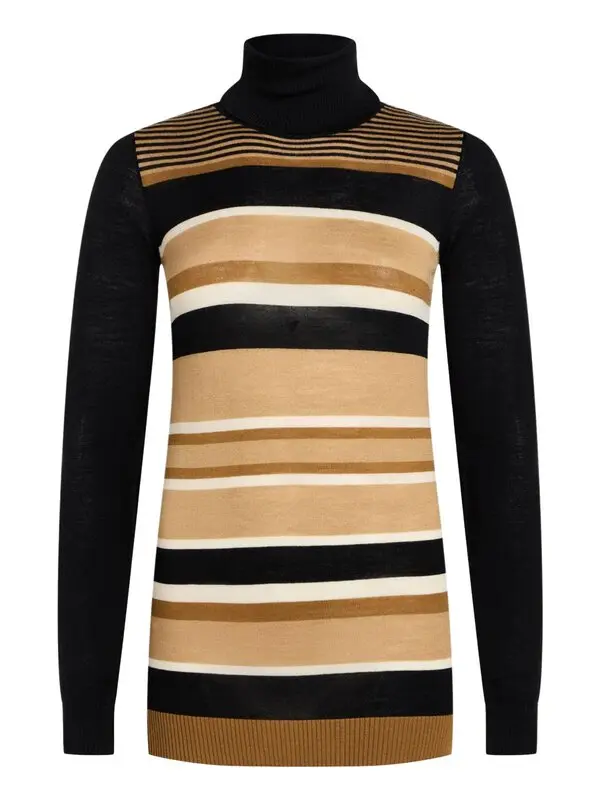 Dolce & Gabbana Striped Wool Knit Turtleneck Long Sleeve Top - Camel
