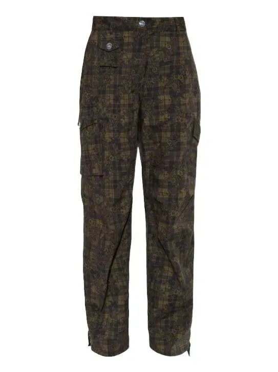 GANNI Printed Plaid Trousers - Green