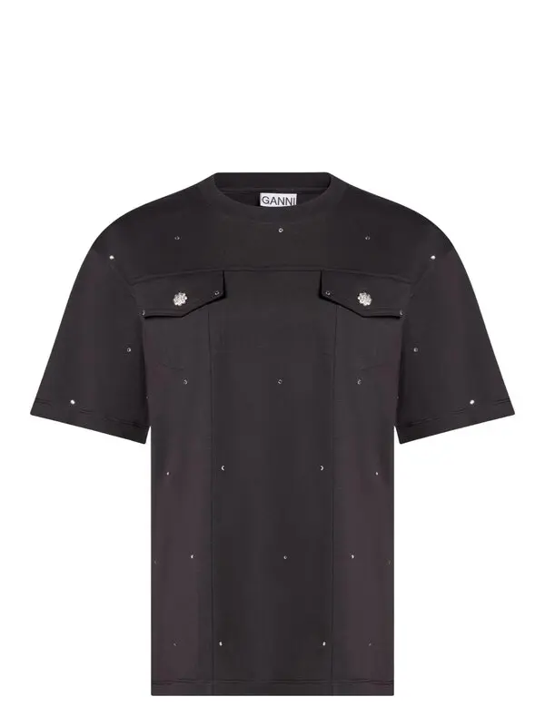 GANNI Embellished Crewneck Short Sleeve T-shirt - Black
