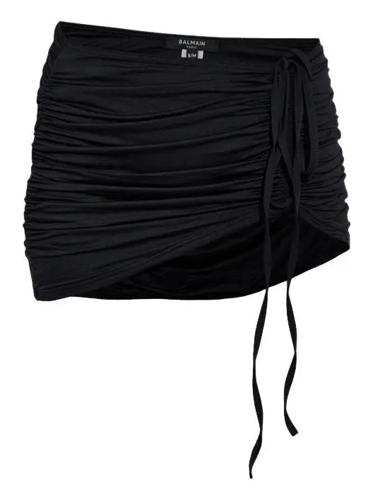 Balmain Ruched Drawstring Mini Skirt - Black