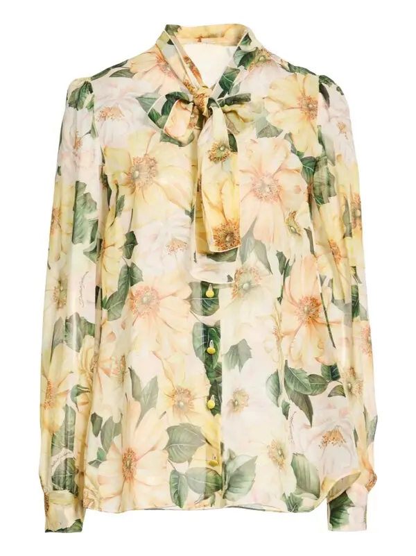 Dolce & Gabbana Floral Chiffon Bow Blouse - Green