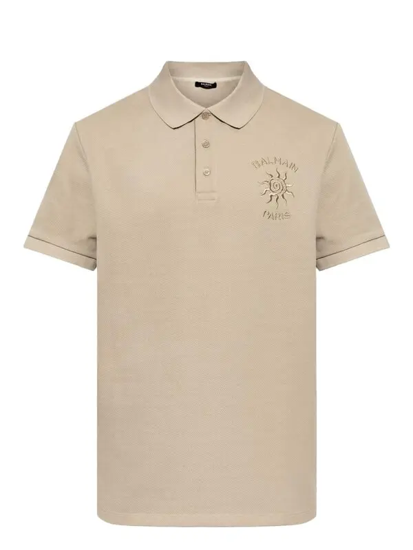 Balmain Embroidered Sun Logo Polo Shirt - Beige