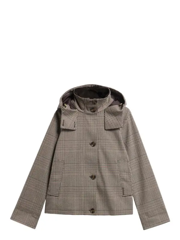 Barbour Checked Hooded Short Jacket - Gray