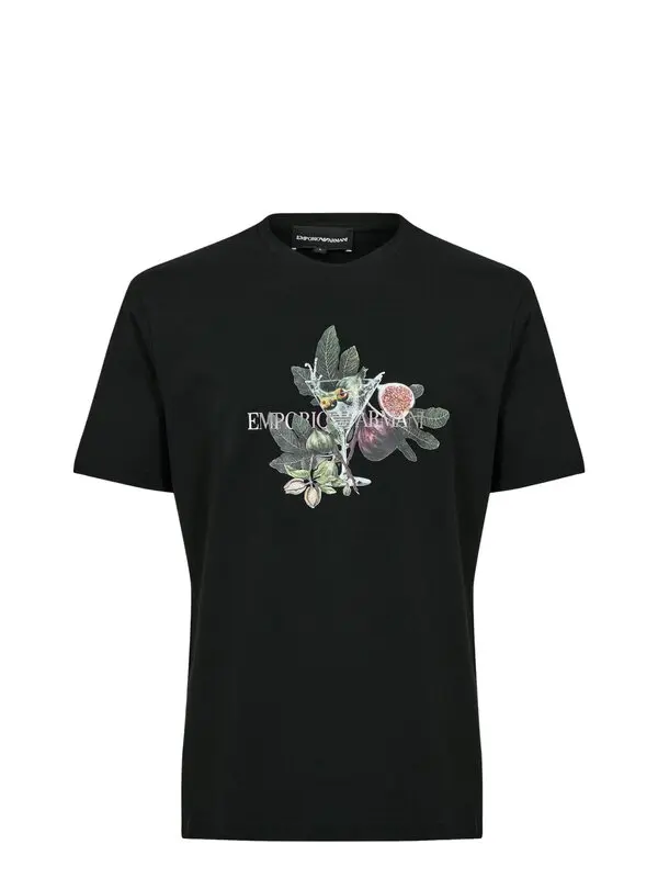 Emporio Armani Crewneck Short Sleeve Tee With Graphic Print - Black