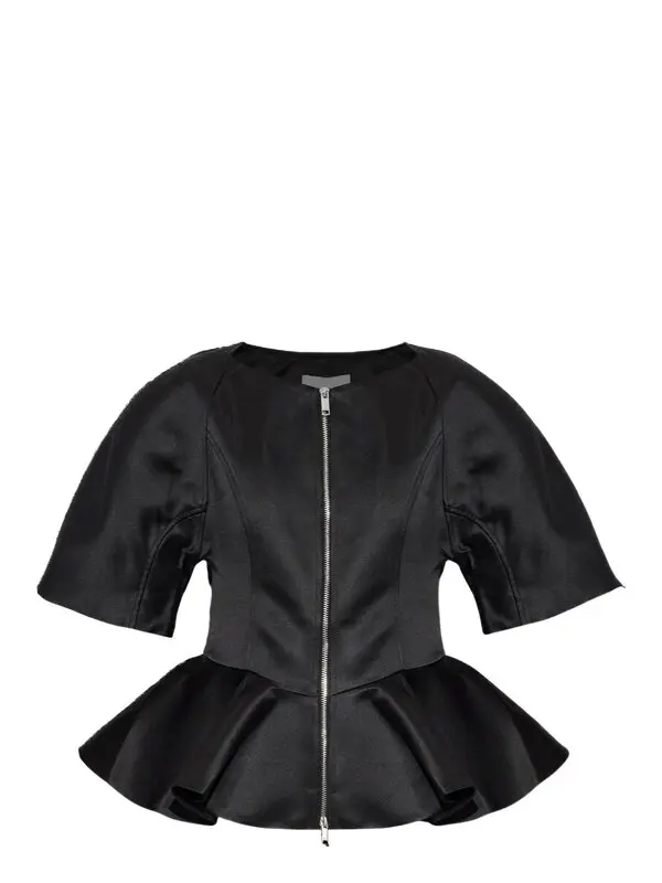 GANNI Cropped Satin Blouse With Voluminous Sleeves - Black
