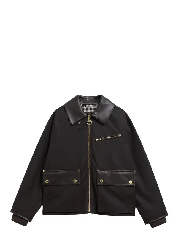 Barbour Leather Collar Cropped Jacket - Black