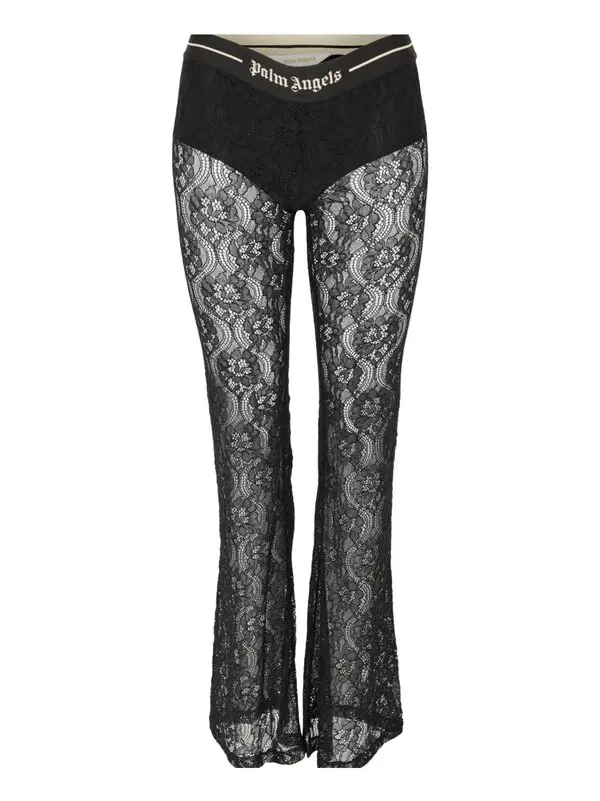 Palm Angels Full Floral Lace Flare Trousers - Black