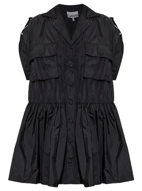 GANNI Nylon Pleated Mini Dress - Black