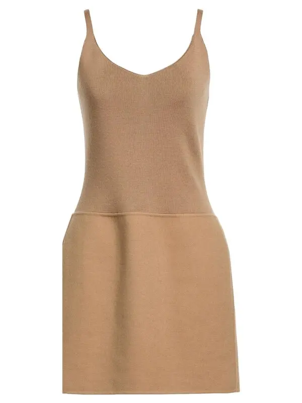 Max Mara Sleeveless Sweetheart Neckline Knit Dress - Camel