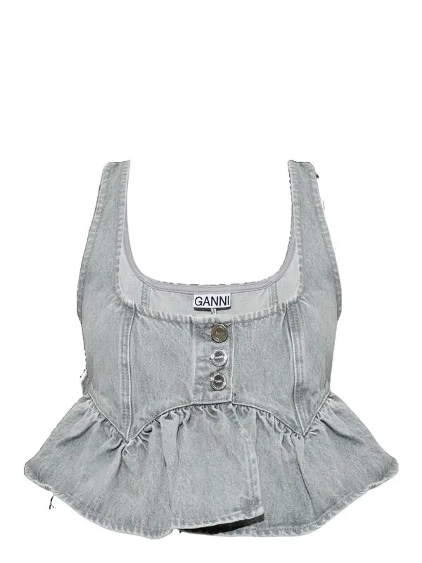 GANNI Sleeveless Denim Vest - Grey