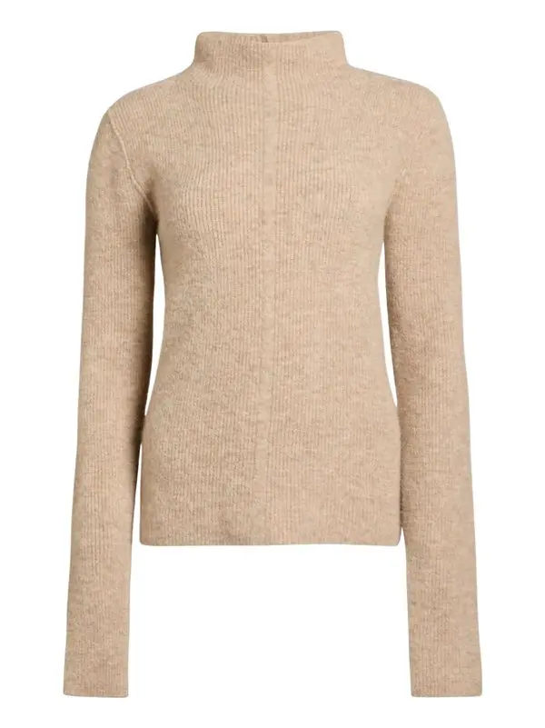 Rick Owens Ribbed High Neck Knit Top - Beige