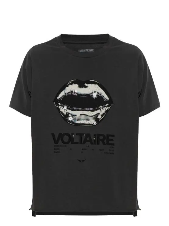 Zadig&Voltaire Short Sleeve T-shirt With Embellished Lips Graphic - Grey