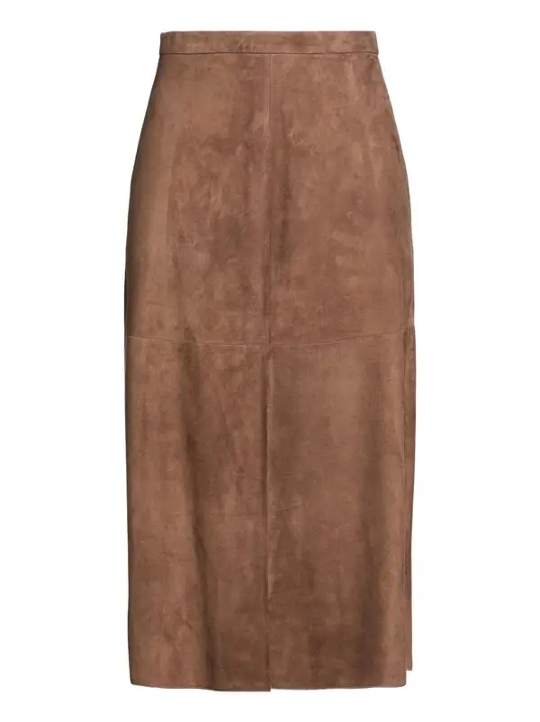 Max Mara Leather Midi Skirt - Brown