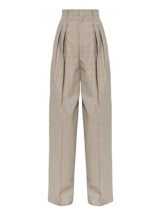 Bottega Veneta Pleated Checkered Trousers - Nude