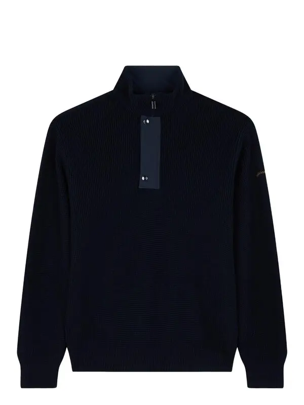 Paul & Shark Standcollar Half-placket Knit Sweater - Black
