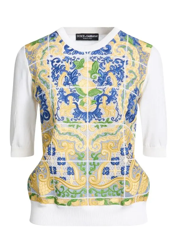 Dolce & Gabbana Paisley-print Embroidered Knit Top - Yellow