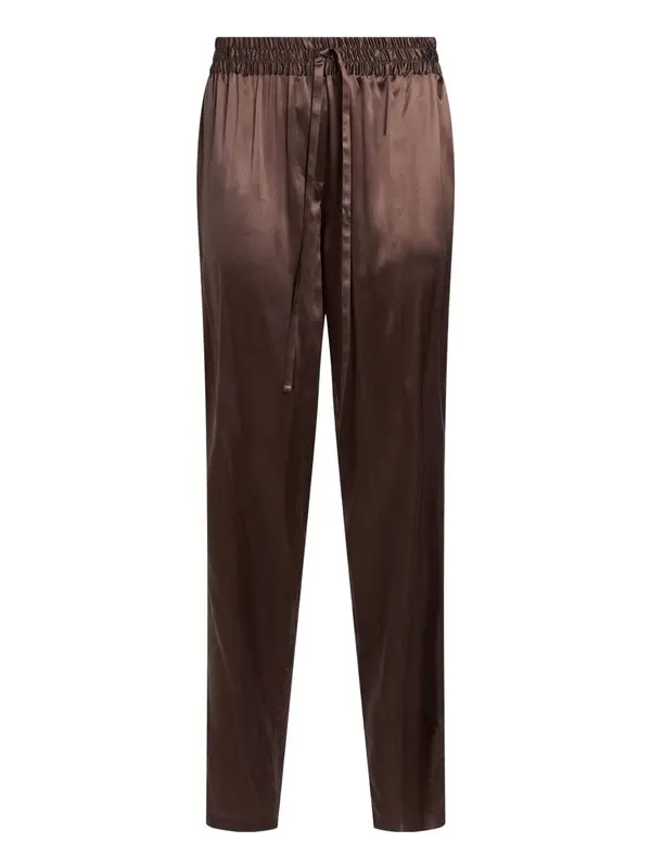 Dolce & Gabbana Satin Logo-embellished Drawstring Trousers - Brown
