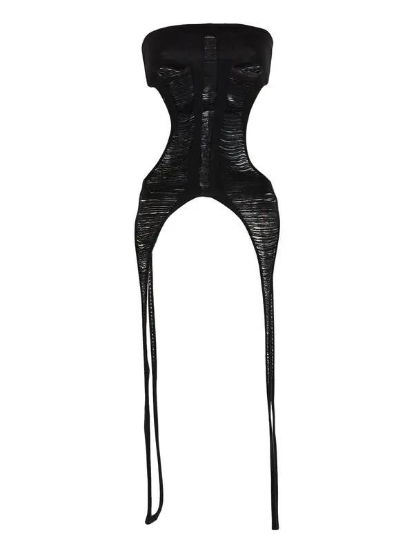 Rick Owens Strapless Distressed Wool Knit Bandeau - Black