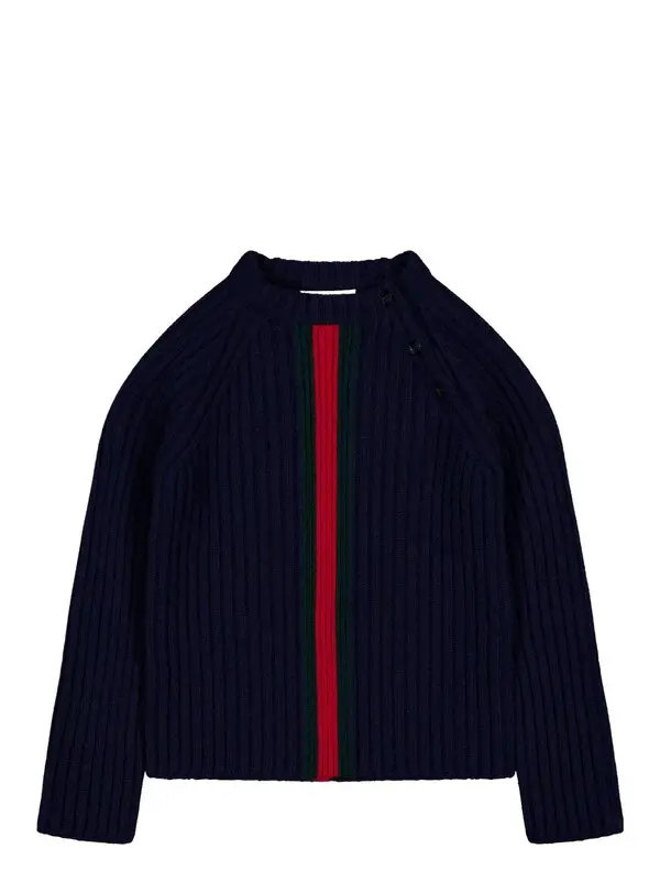 Gucci Navy Web Trim Knit Sweater - Blue