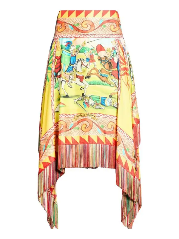 Dolce & Gabbana Asymmetric Skirt With Fringe Detail - Multicolor