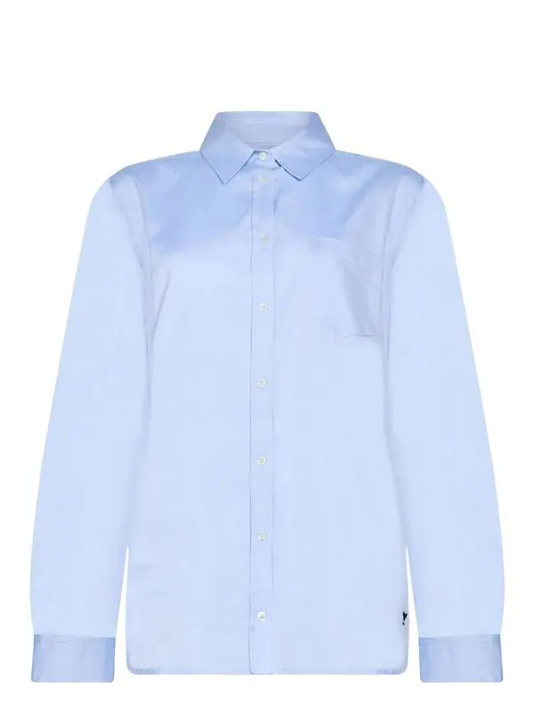 Max Mara Long Sleeve Button-up Shirt With Chest Pocket And Embroidered Logo - Blue