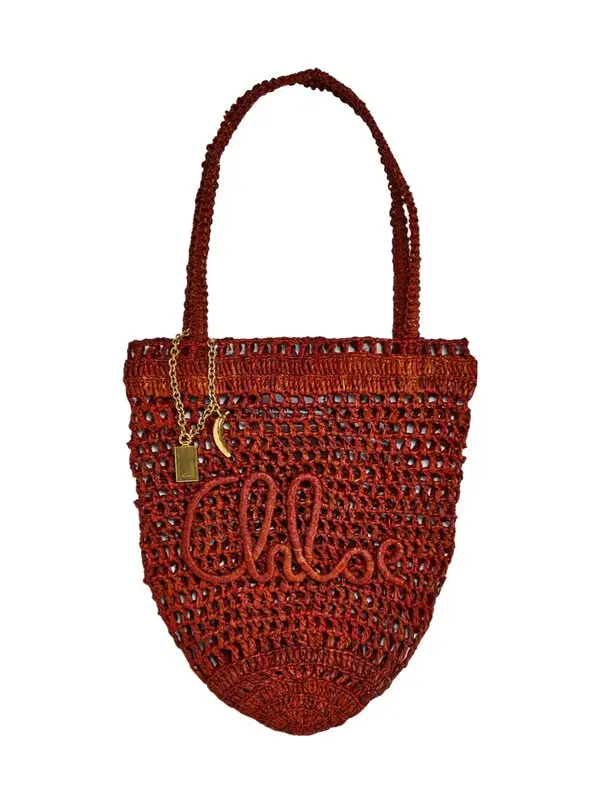 Chloé Woven Raffia Shoulder Bag With Gold Tone Hardware - Red