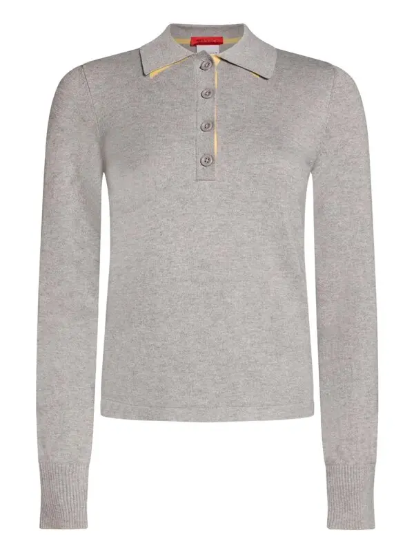 MAXCO. Max&co. Lightweight Knit Long-sleeve Polo - Grey