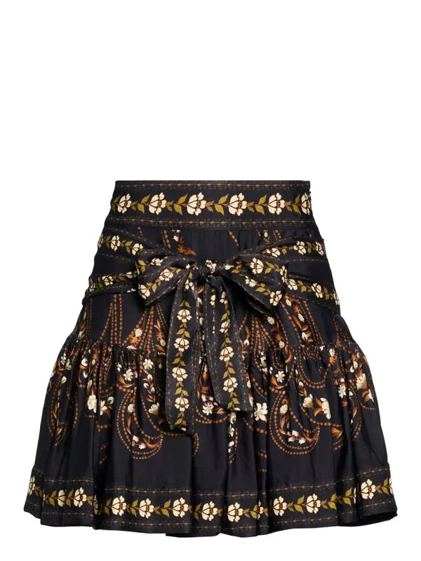 Farm Rio Mini Skirt With Floral Print And Tie Detail - Black