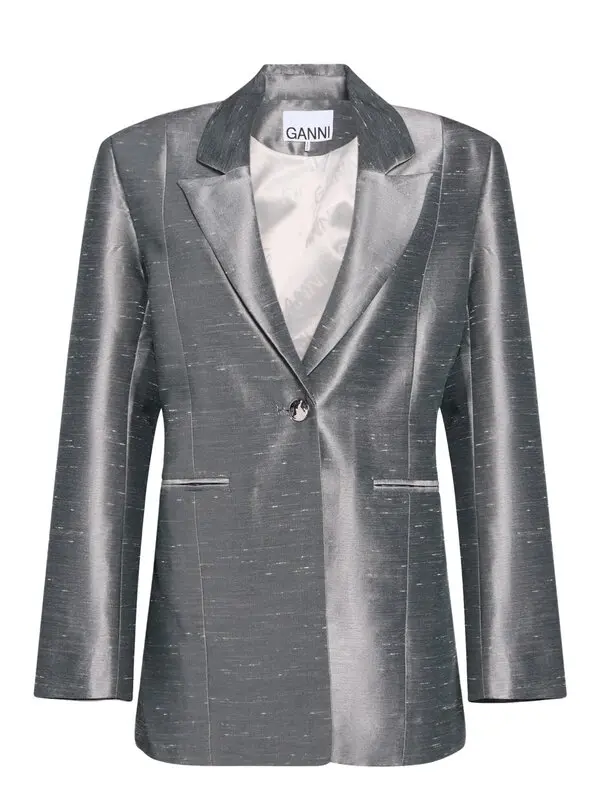 GANNI Single-breasted Blazer With Notched Lapel - Silver