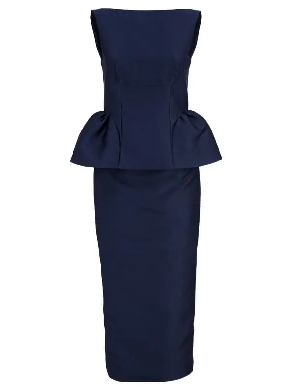 Roland Mouret Navy Sleeveless Peplum Column Midi Dress - Blue