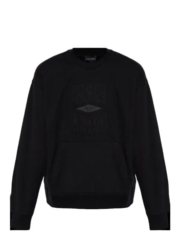 Emporio Armani Long Sleeve Knit Top With Ribbed Details - Black