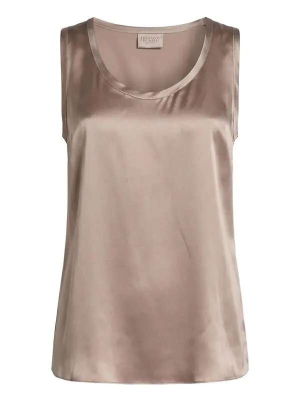 Brunello Cucinelli Sleeveless Scoop Neck Satin Top - No
