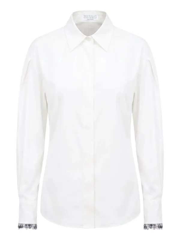 Brunello Cucinelli Poplin Shirt With Sequined Cuffs - White