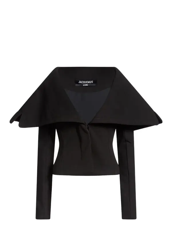 Jacquemus Long Sleeve Jacket With Dramatic Collar - Black