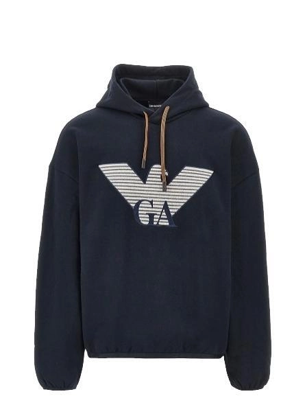 Emporio Armani Long-sleeve Hooded Sweatshirt With Front Graphic - Blue