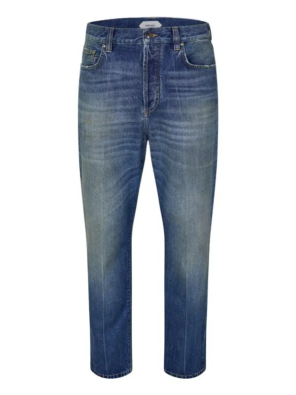 Versace Washed Distressed Denim Jeans - Blue