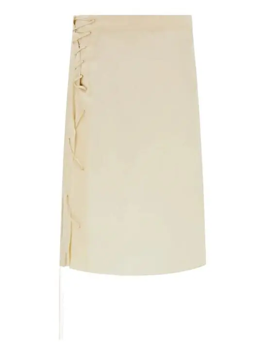 FERRAGAMO Satin Skirt With String Tie Detail - Parchment