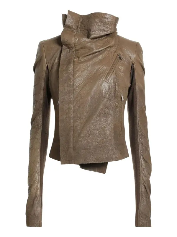 Rick Owens Grainy Leather Biker Jacket - Green