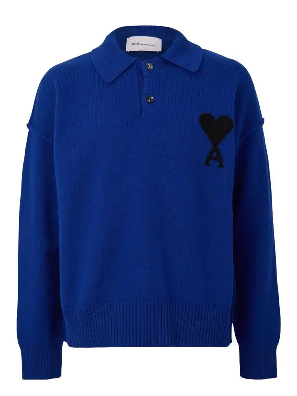 AMI Paris Polocollar Knit Sweater - Blue
