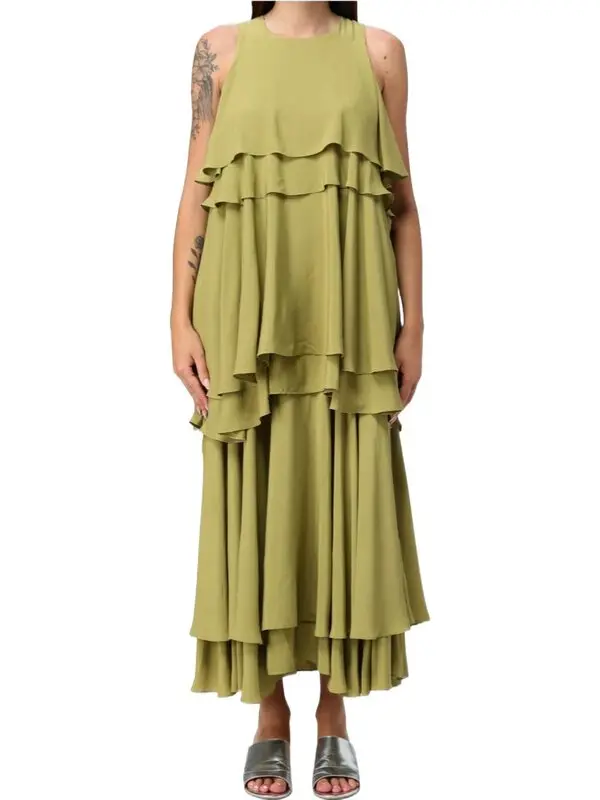 AMI Paris Sleeveless Ruffled Maxi Dress - Green