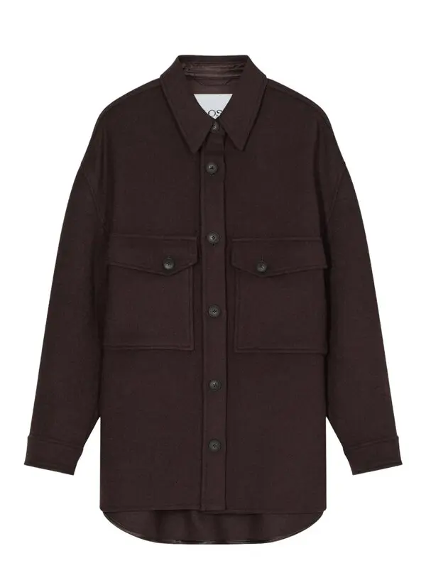 Closed Wool-blend Shirt Jacket - Reddish-brown