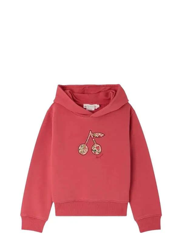Bonpoint Tita Organic Cotton Hoodie With Cherry Motif - Of Raspberry