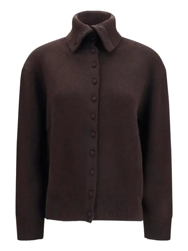 LISA YANG High-neck Knitted Cardigan - Brown
