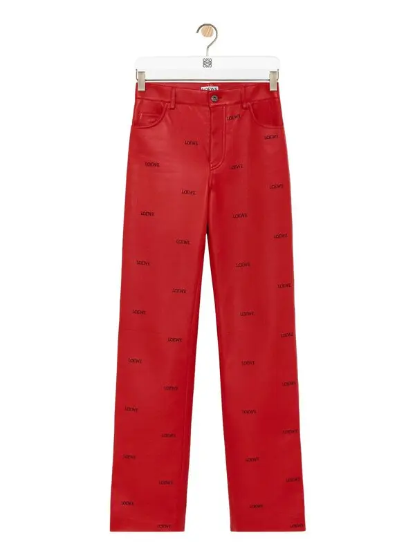 Loewe Nappa Lambskin Trousers With All-over Embroidery - Red